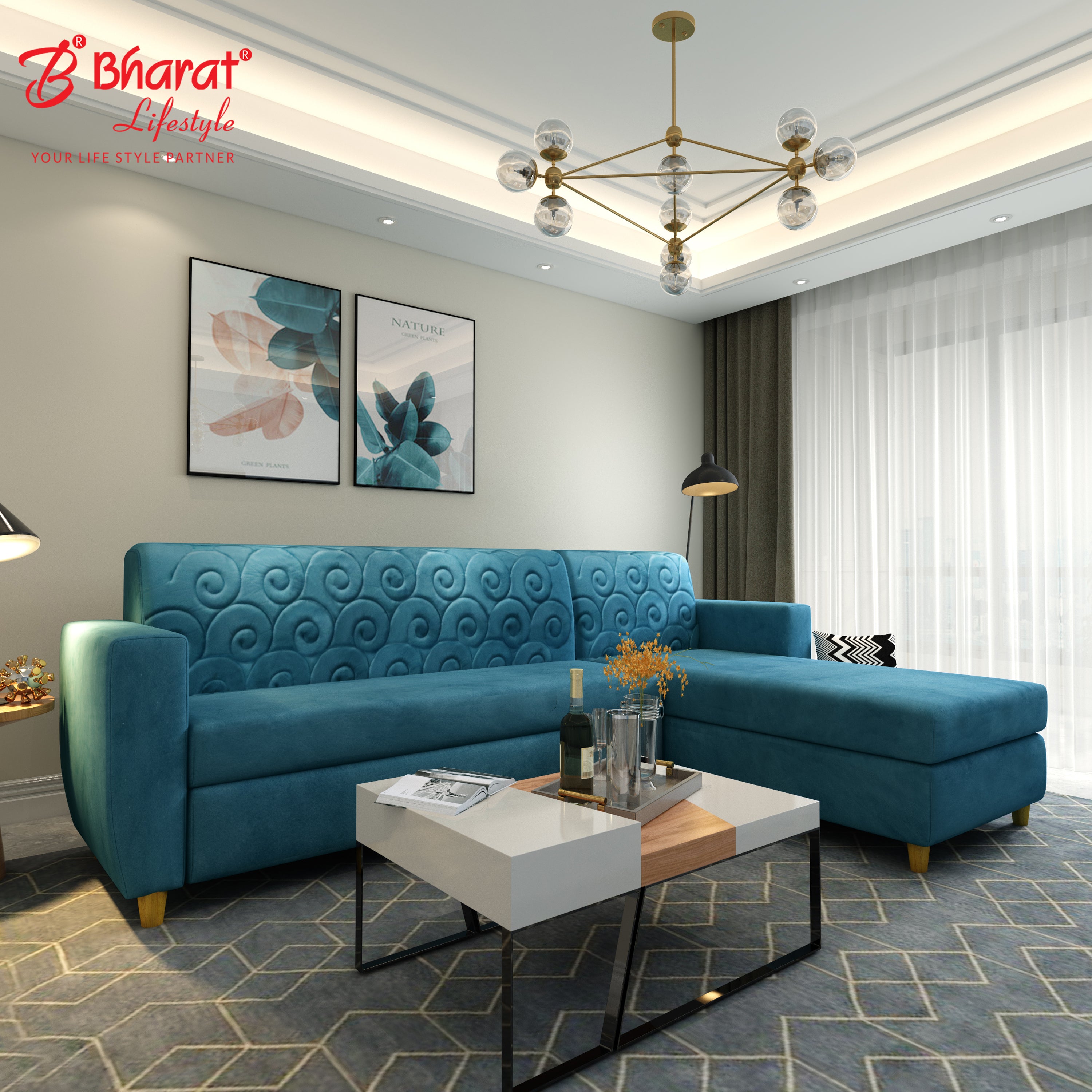 Bharat Lifestyle Zyra L-Shape Fabric 6 Seater Sofa with Left Hand Deew