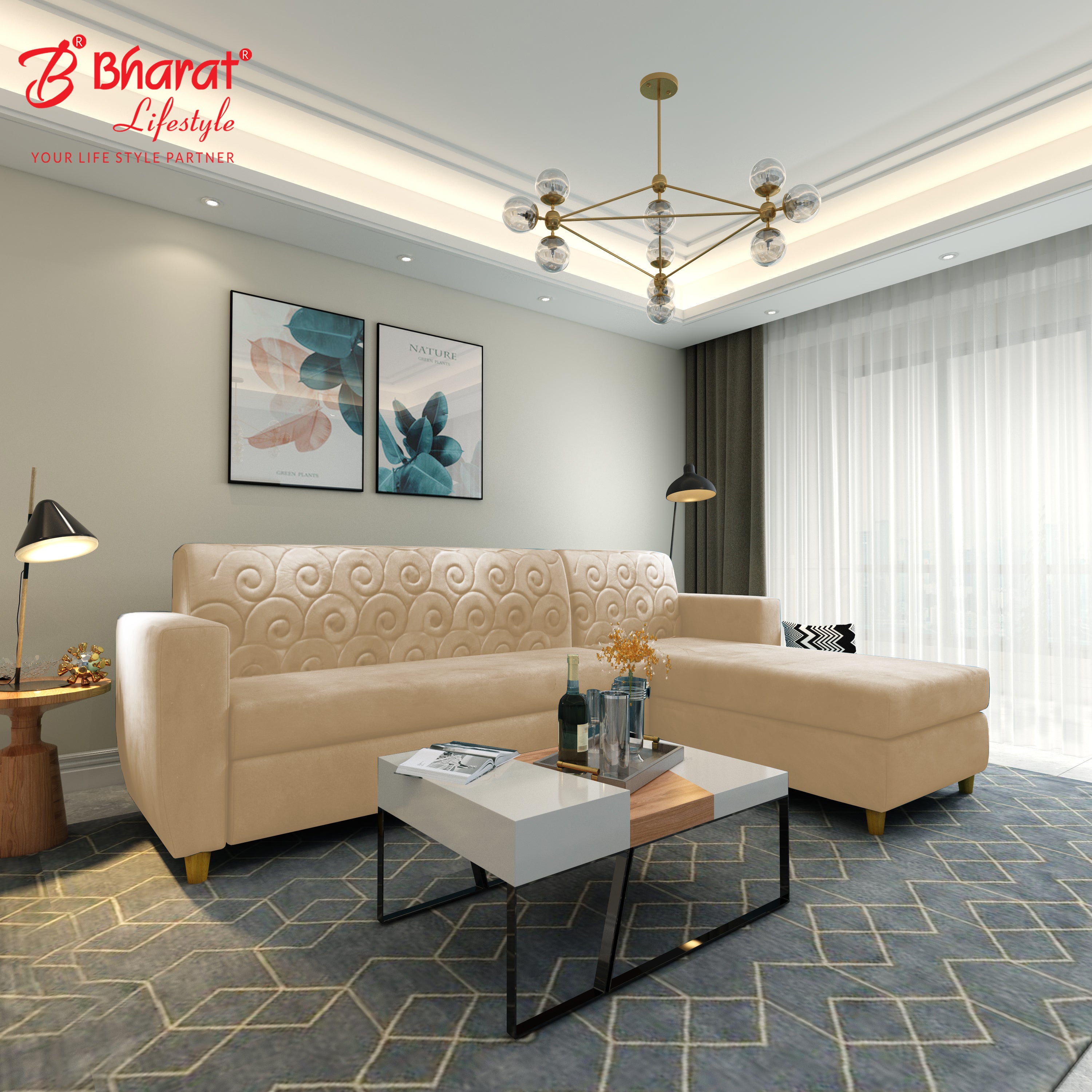 Bharat Lifestyle Zyra L-Shape Fabric 6 Seater Sofa with Left Hand Deew