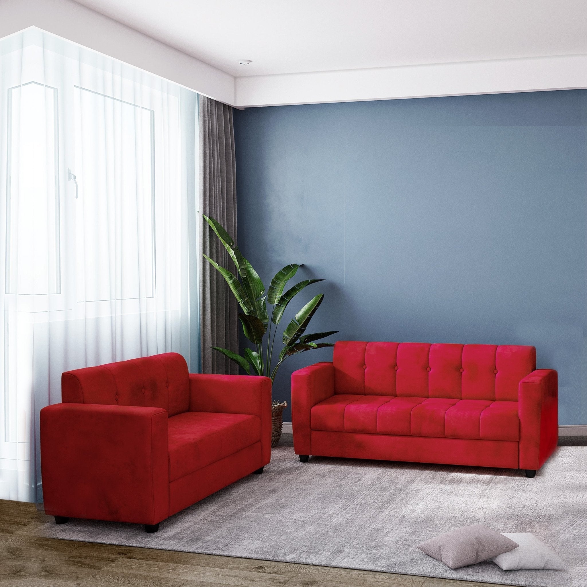 Bharat Lifestyle Deno Fabric Sofa Set | 3+2 Seater | Maroon Color | Co