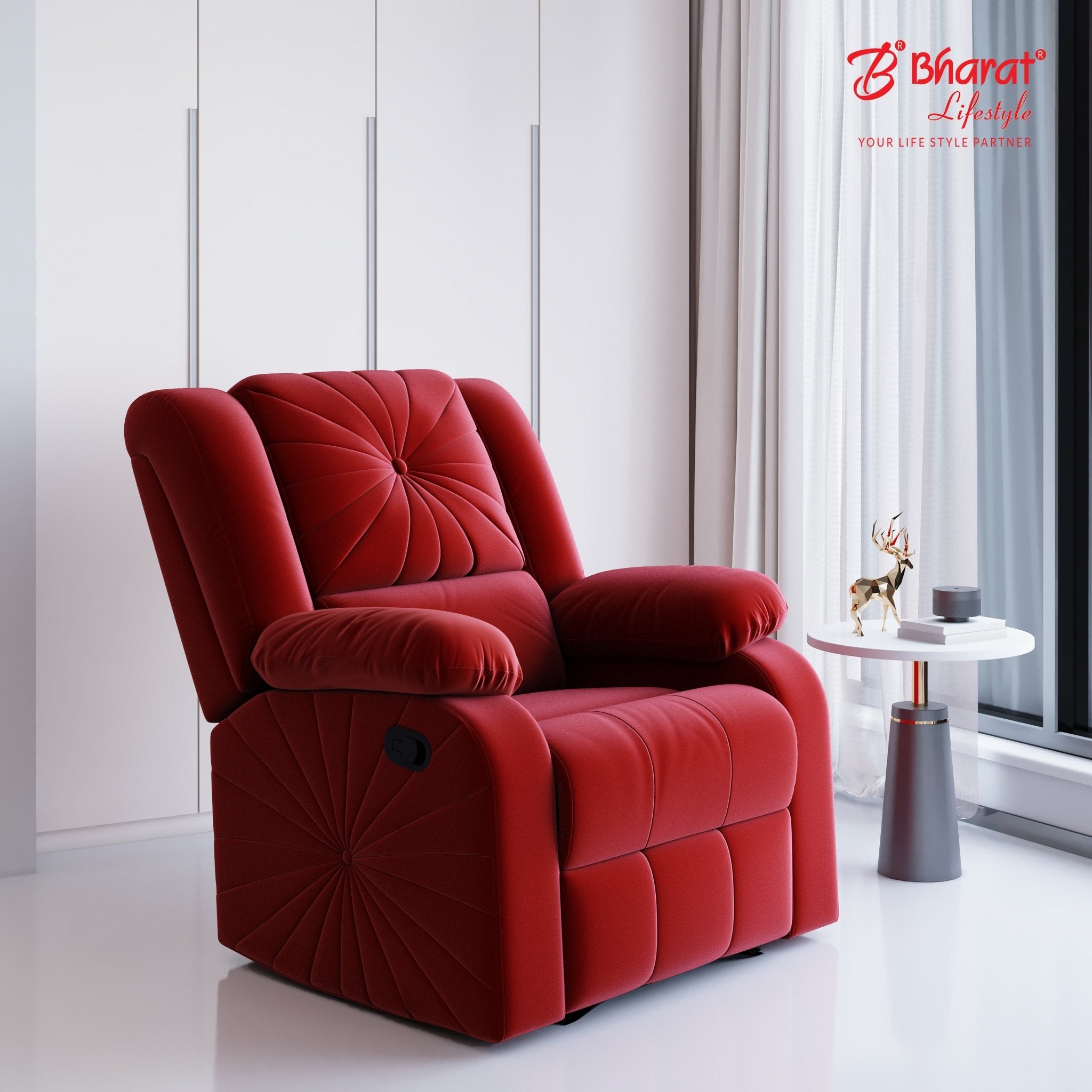 Bharat Lifestyle Riser Fabric Manual Recliner (Maroon) | 1 Seater Recl
